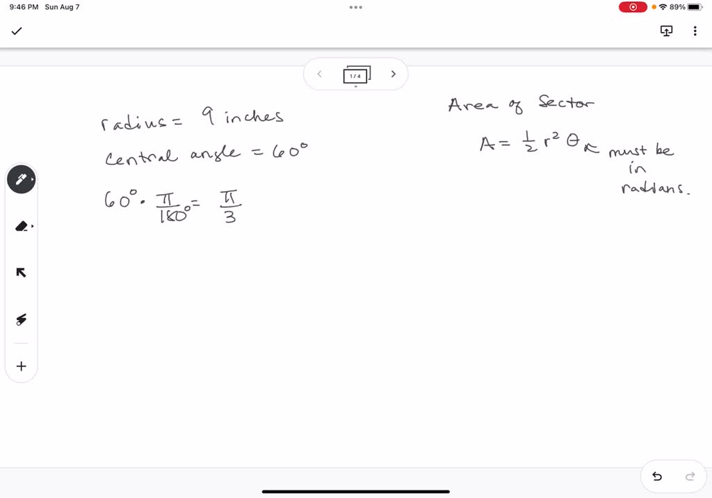 What is the sector area of an eighth of a circle on a circle with a ...
