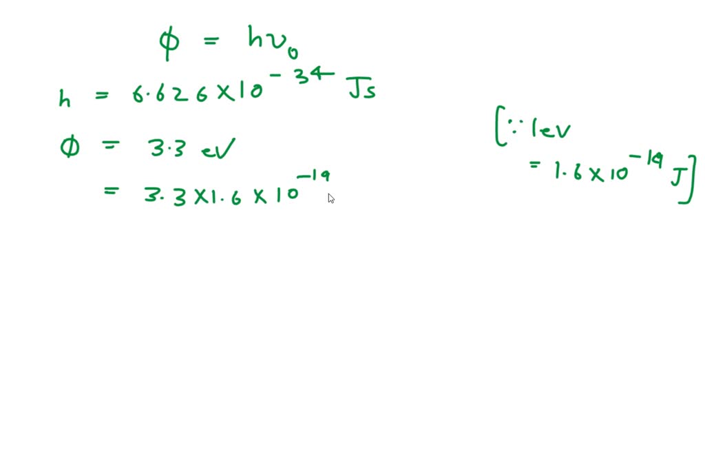 SOLVED: The work function of a photoelectric material is 3.3 e V. It ...