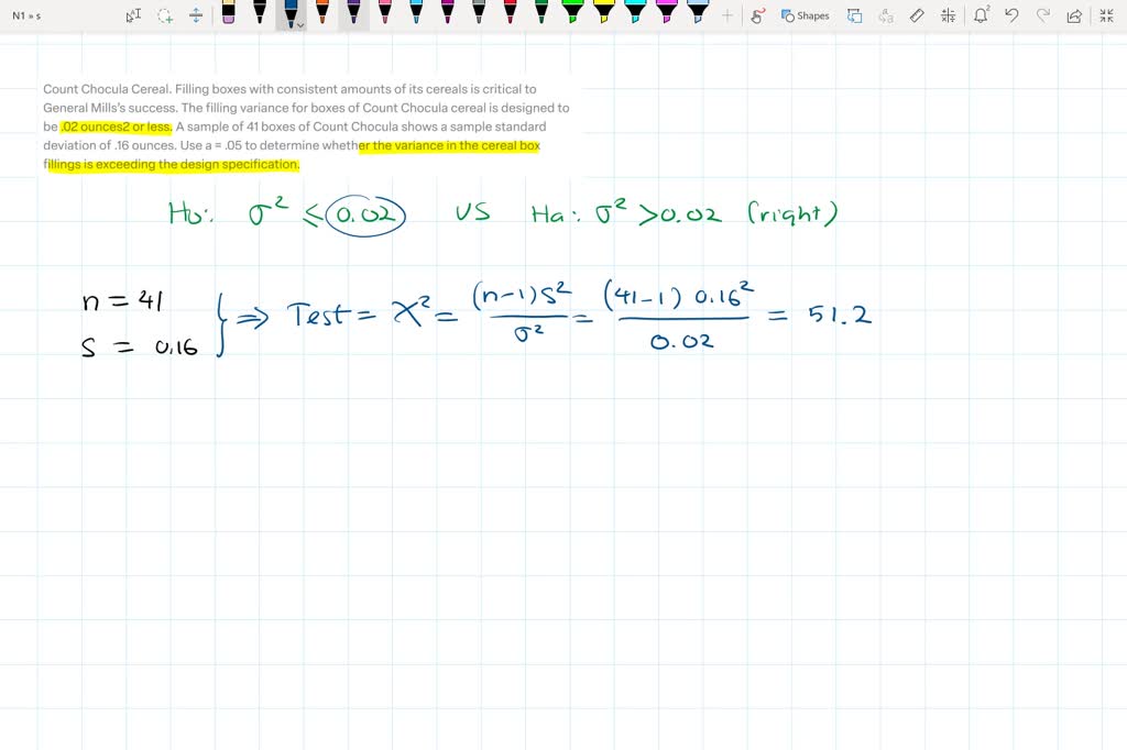 SOLVED: Count Chocula Cereal. Filling boxes with consistent amounts of its cereals is critical ...