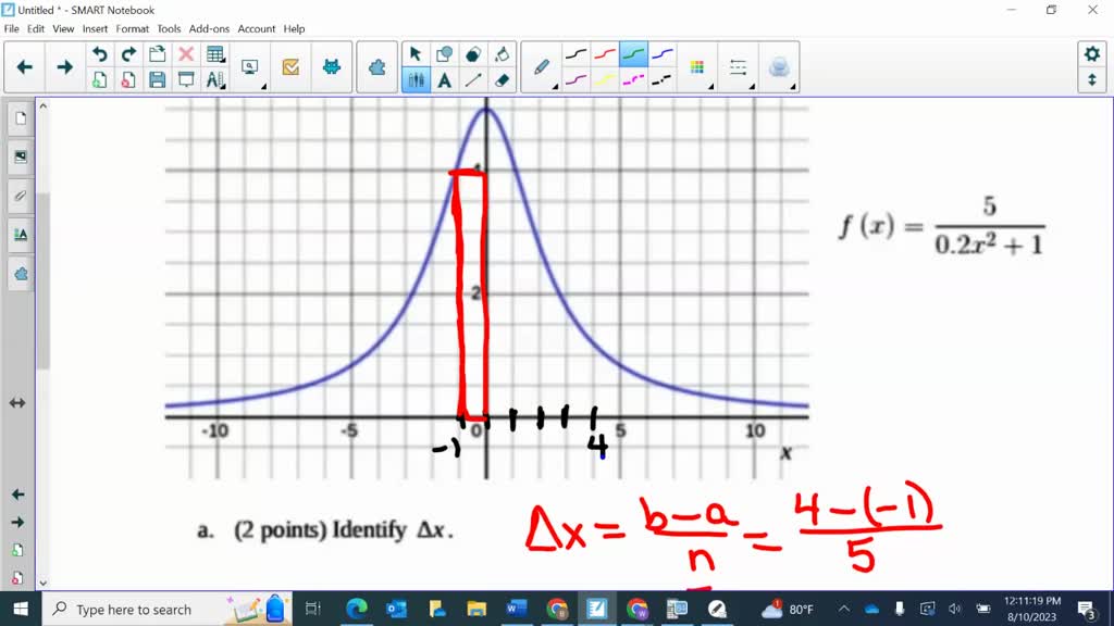 SOLVED: Consider the function f() = cos A. Using five subintervals and rectangles, taking the ...