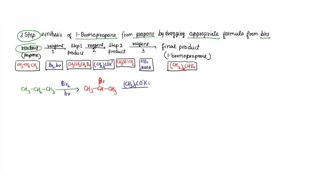 SOLVED: Construct a three-step synthesis of 1-bromopropane from propane ...