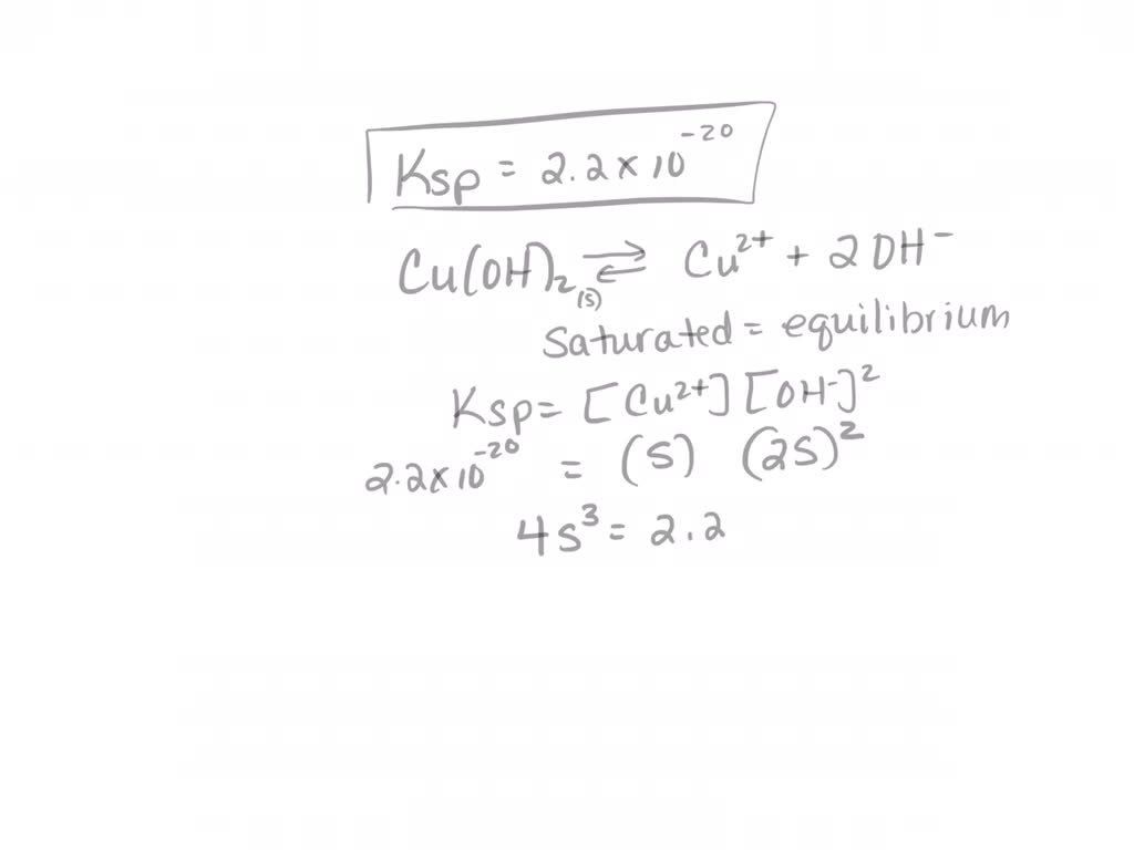 SOLVED: The solubility product constant for Cu(OH)2 is 2.2×10–20. What ...
