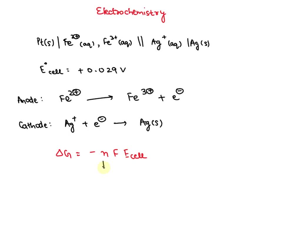 SOLVED: The standard potential of the cell Pt (s) | Fe2+ (aq), Fe3+ (aq) || Ag+ (aq) | Ag (s) is ...