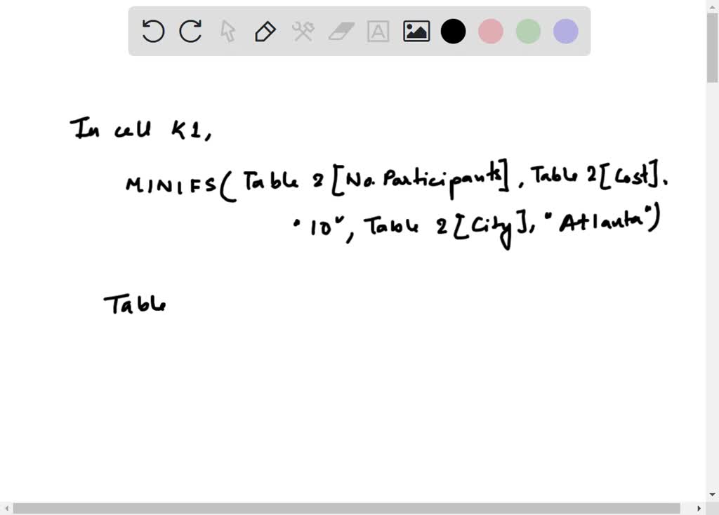 SOLVED: In cell K1, enter a formula using the MINIFS function to find the minimum number of ...