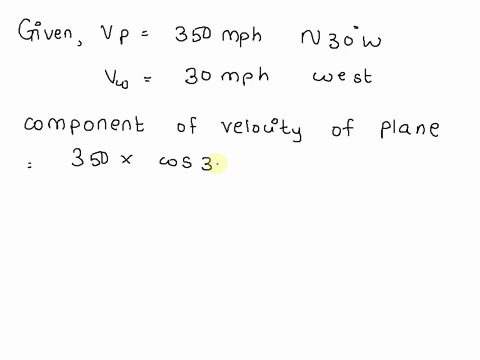 A plane travels N30°W at 350 mph and encounters a wind...
