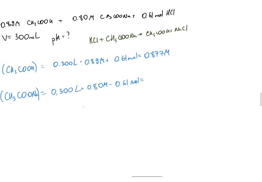 SOLVED: The pH of 300 mL solution made of 0.67 M acetic acid and 0.96 M potassium acetate is (Ka ...
