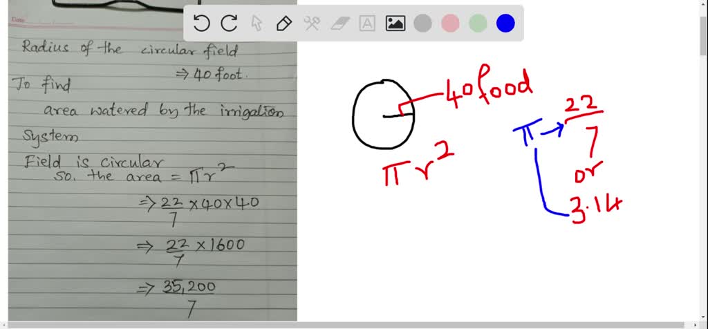 SOLVED: An irrigation system waters a circular field that has a 40-foot ...