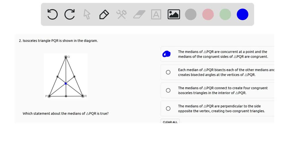SOLVED:2. Isosceles triangle PQR is shown in the diagram. The medians of APQR are concurrentat a ...
