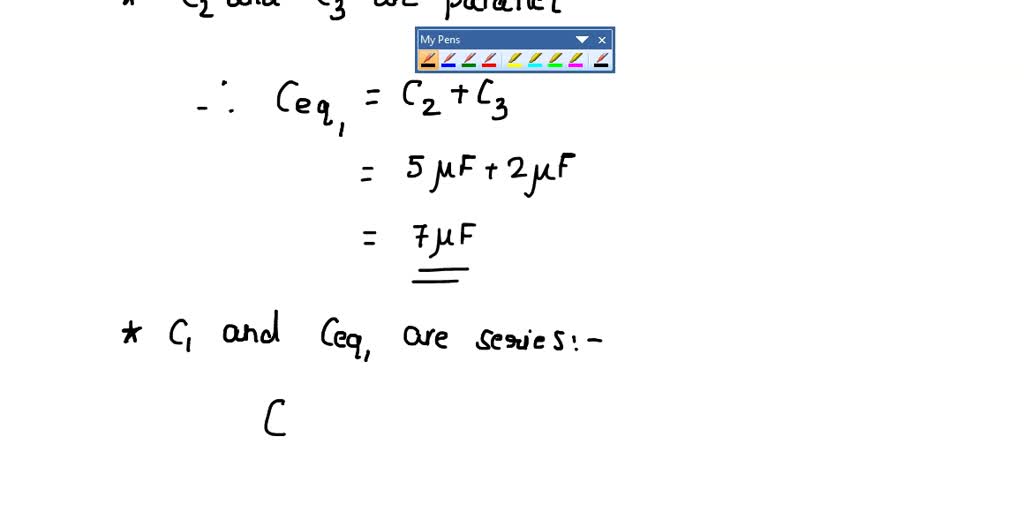 SOLVED: 3 C1 = 4 HF;, C2 = 5 F and C3 = 2 MF, are connected in series ...