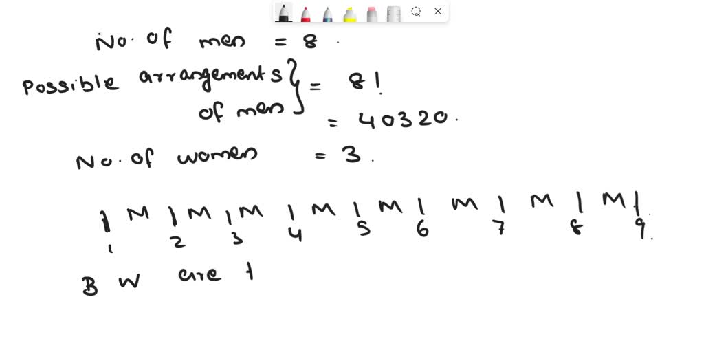 SOLVED: How many ways are there for eight men and three women to stand ...