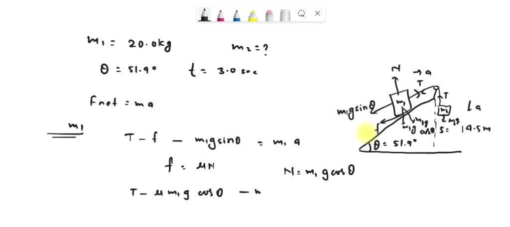 SOLVED: In the following figure m1 = 20.0 kg and α = 51.9 ∘. The coefficient of kinetic friction ...