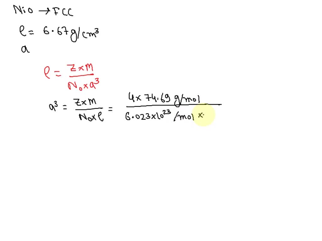 SOLVED: NiO adopts the face-centered-cubic arrangement. Given that the ...