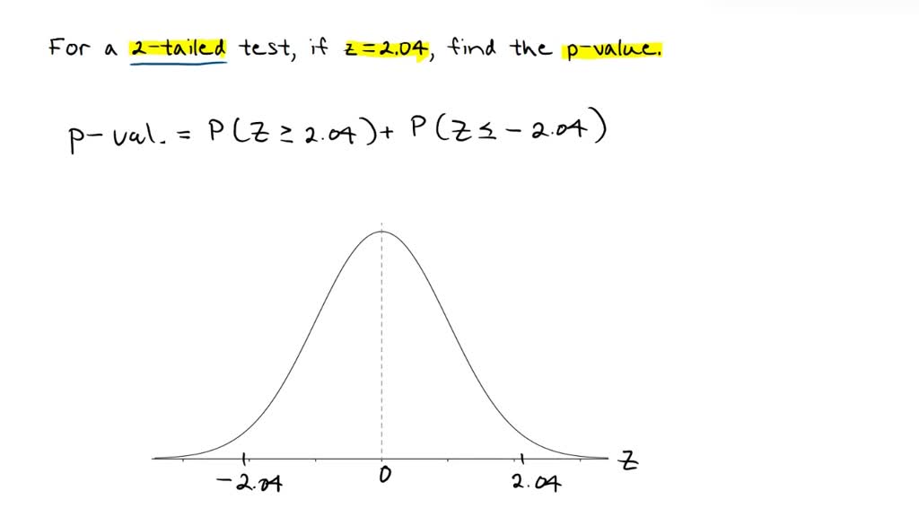 SOLVED: for a two tailed test, if z=2.04, find the p value