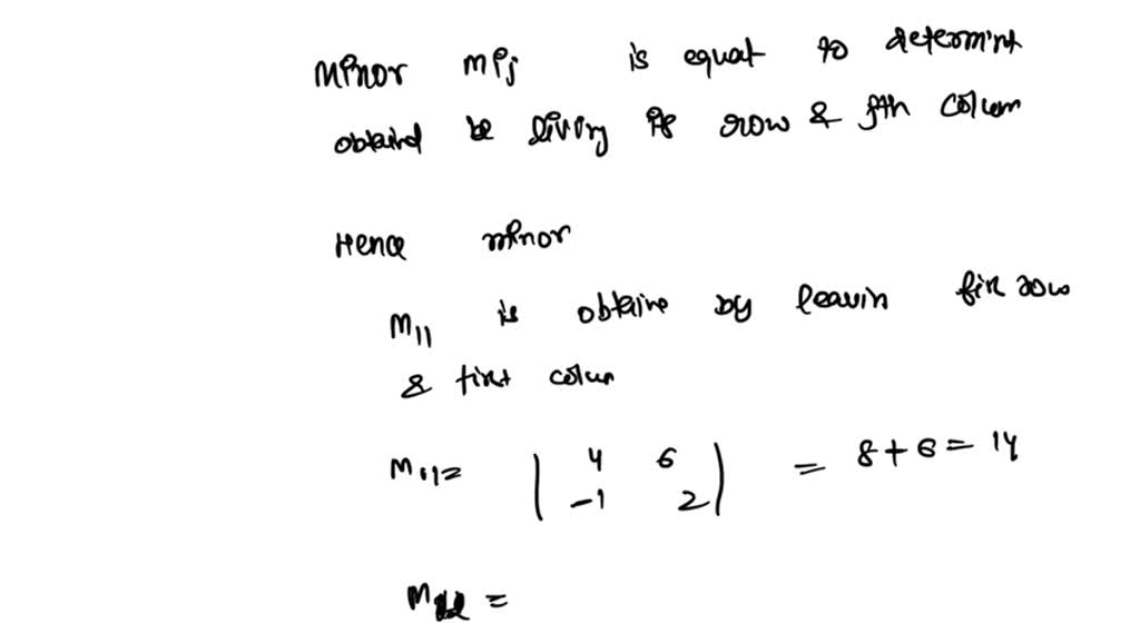 SOLVED: Find all minors and cofactors of the matrix: -1 6 -1 2 (a) Find ...
