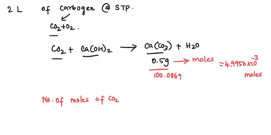 SOLVED: 2 litre carbogen (at S.T.P.) is passed through a solution of ...