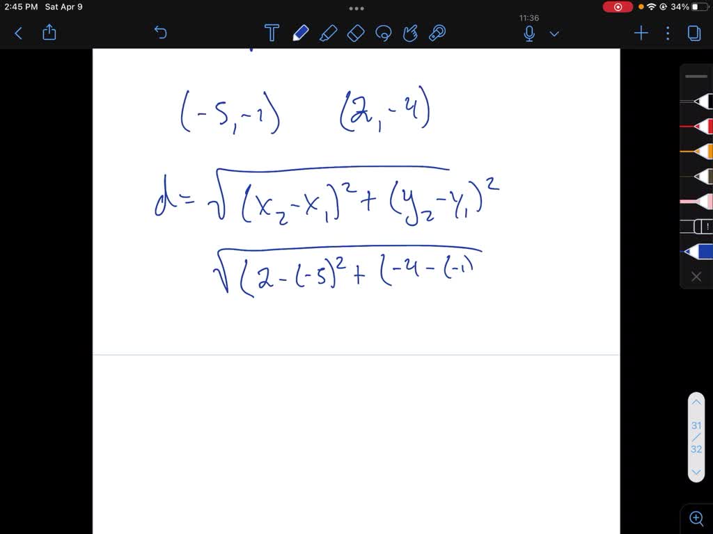 SOLVED: Determine the length of the line segment shown below: Round your answer to the nearest ...