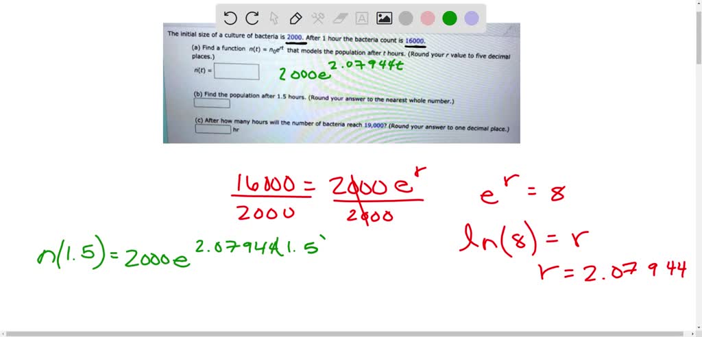 SOLVED: The Initlal size of = culture bacteria 500 After hour the ...
