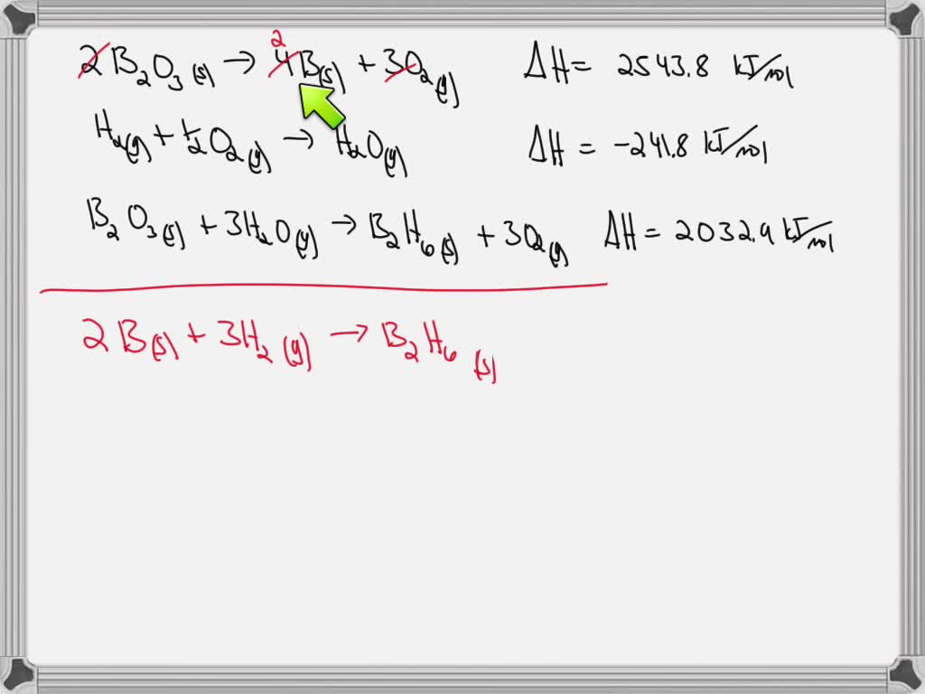 SOLVED: 10 point Using the reaction data below, the enthalpy of reaction for 2 B( s)+3 H2( g) → ...
