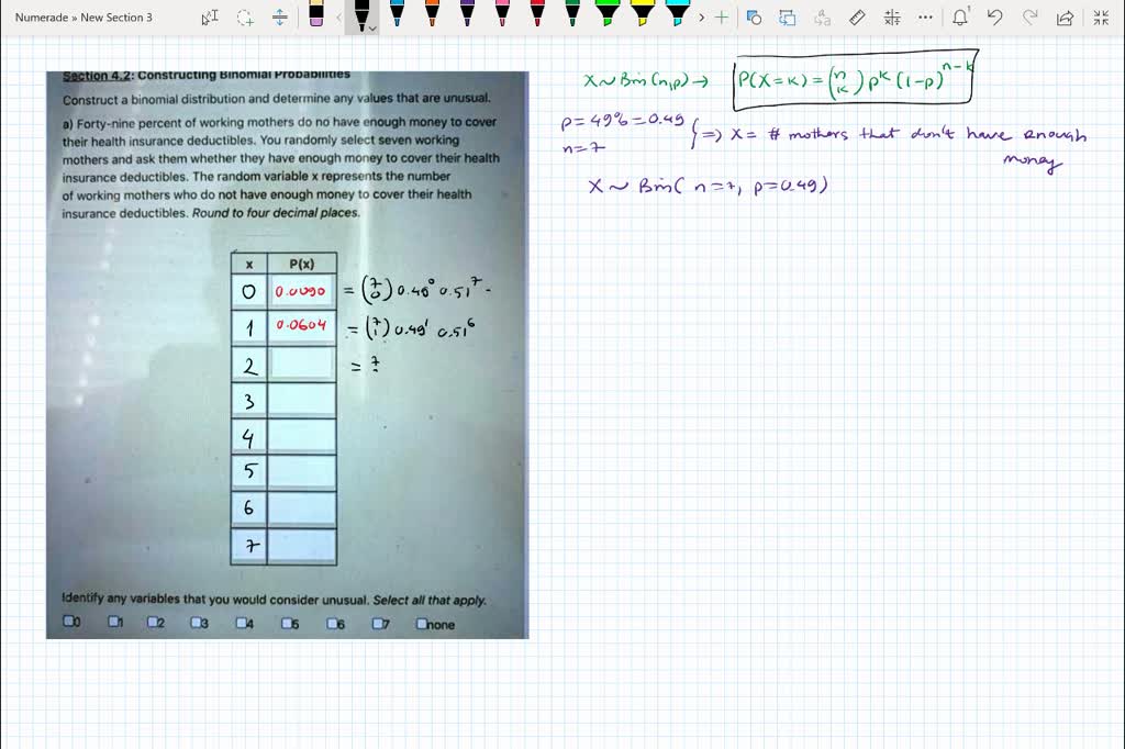 SOLVED: Section 4.2: Constructing Binomial Probabilities Construct a binomial distribution and ...
