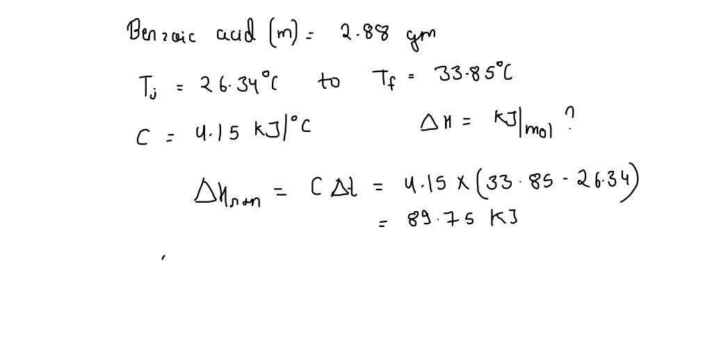 Solved A Sample Of Benzoic Acid C6h5cooh Weighing 2880 G Was Reacted With Excess Oxygen In A