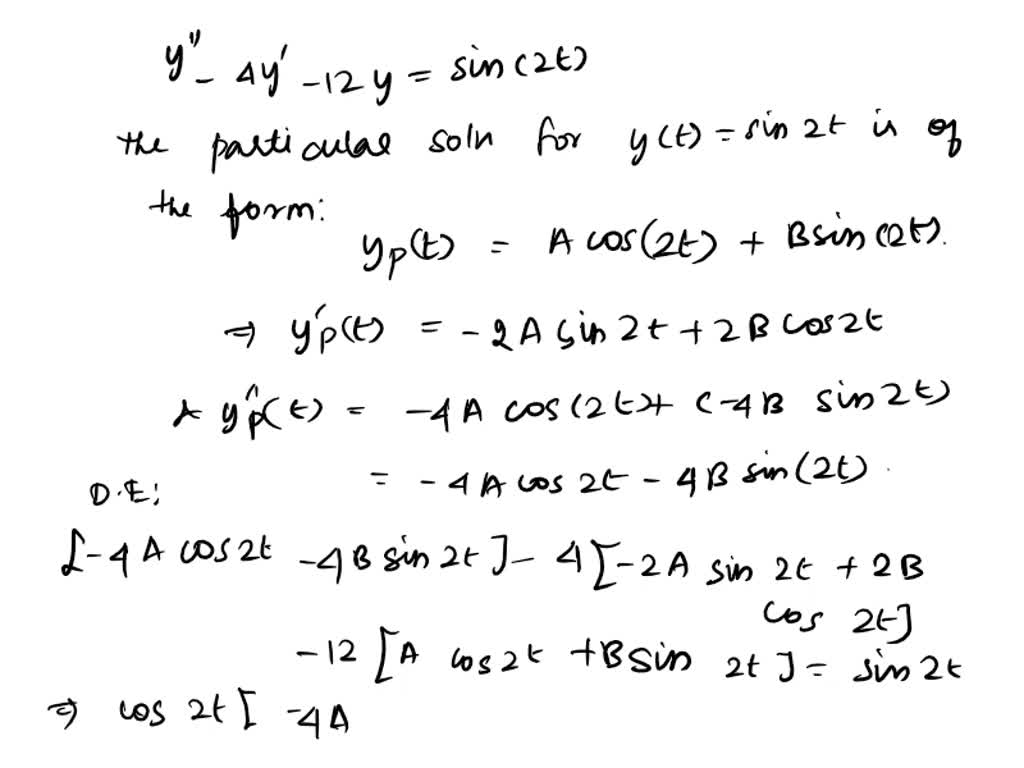 SOLVED: differential equations Find a particular solution for the ...