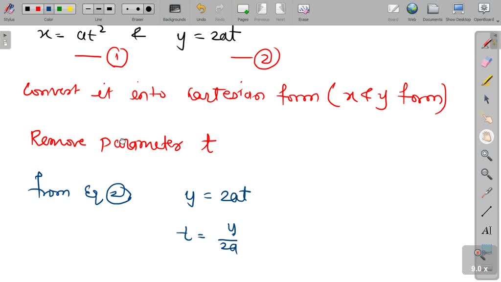 SOLVED:parametric equation for x=at^2 y=2at