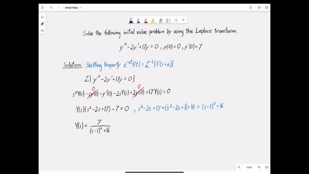 SOLVED: point) Use the Laplace transform to solve the following initial value problem: y' 2y ...