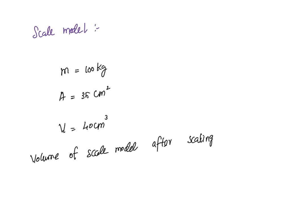 SOLVED: A scale model of an object (m = 100 kg, A = 35 cm², V = 40 cm³ ...