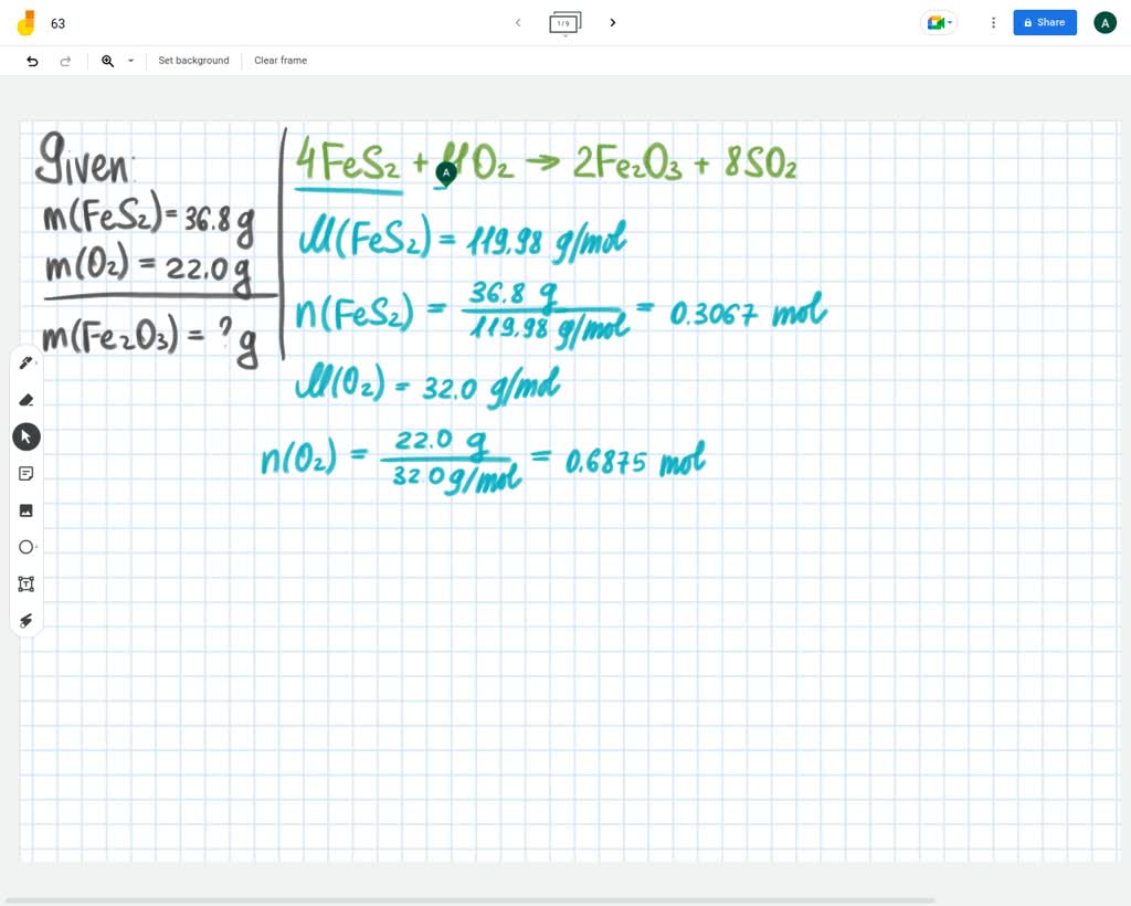 Solved If 36 8 Grams Of Fes2 Is Allowed To React With 22 0 Grams Of O2