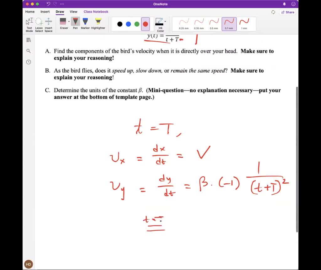 SOLVED: A large bird is flying through the air Att = 0, you begin ...