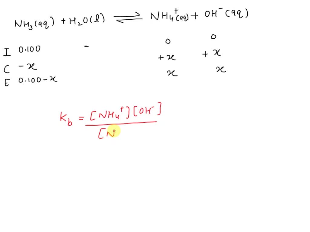 SOLVED: What is the pH of a 0.100 M NH3 solution that has Kb = 1.8 x 10 ...