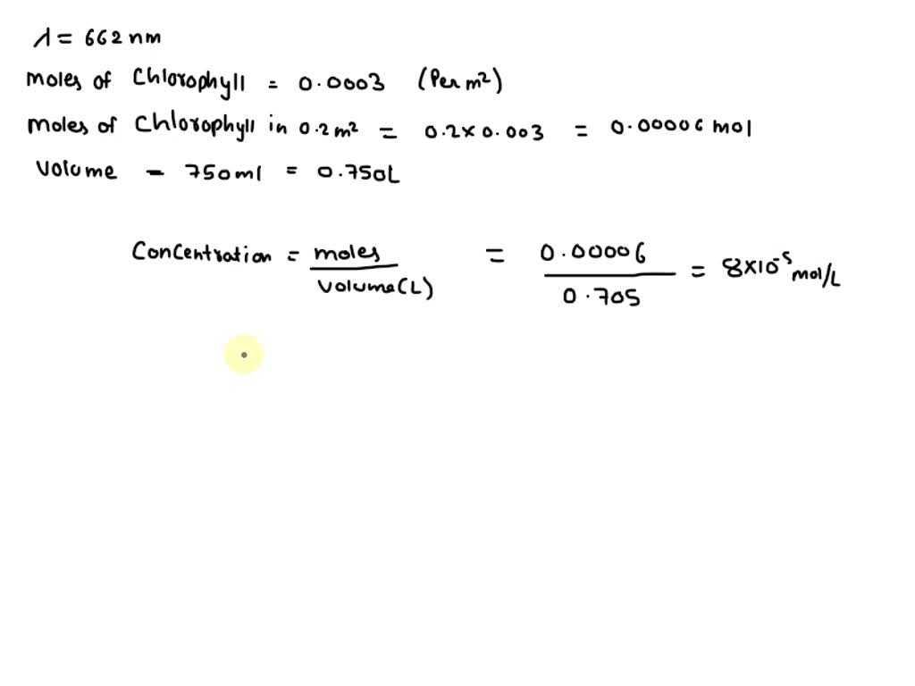 SOLVED: Chlorophyll absorbs strongly at 662 nm in acetone, with a molar ...