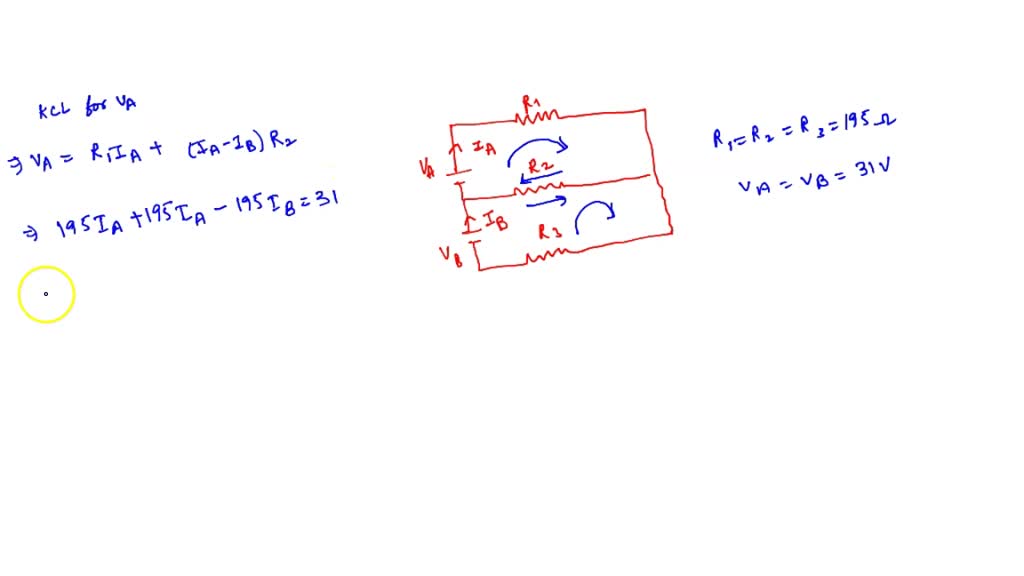 SOLVED: The circuit shown has a potential difference VA = VB = 31.0 V and resistance R1 = R2 ...