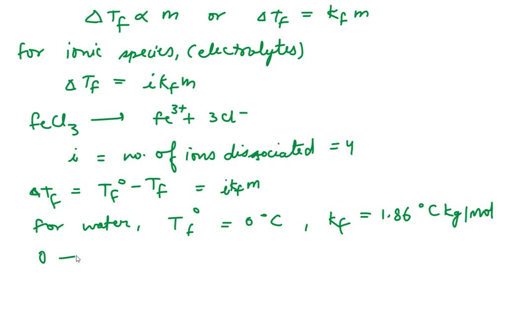 SOLVED: Calculate the freezing point and boiling point of a 0.050 m FeCl3 aqueous solution ...
