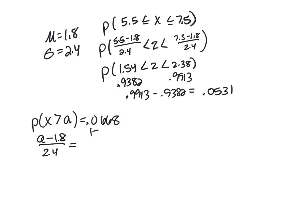 SOLVED: 'Let Xbe normally distributed with mean p = 2.4 and standard ... SOLVED: 'Let Xbe normally distributed with mean p = 2.4 and standard ...