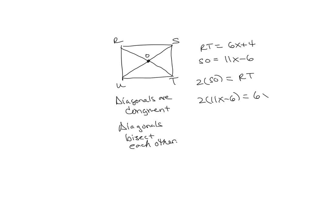 SOLVED: 'In the diagram below of rectangle RSTU, diagonals RT and SU intersect at 0. I RT = 6x ...