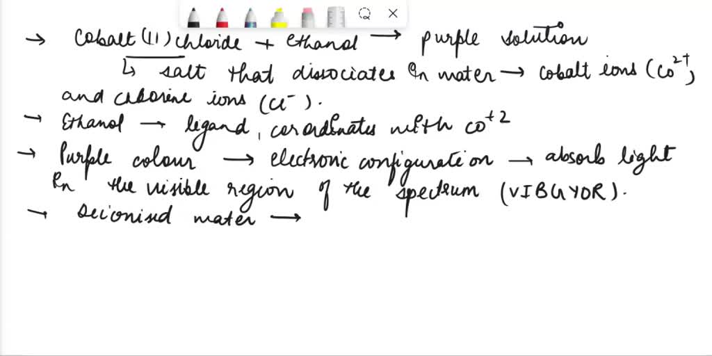 SOLVED: Which cobalt complex was favored when adding deionized water to cobalt II chloride and ...