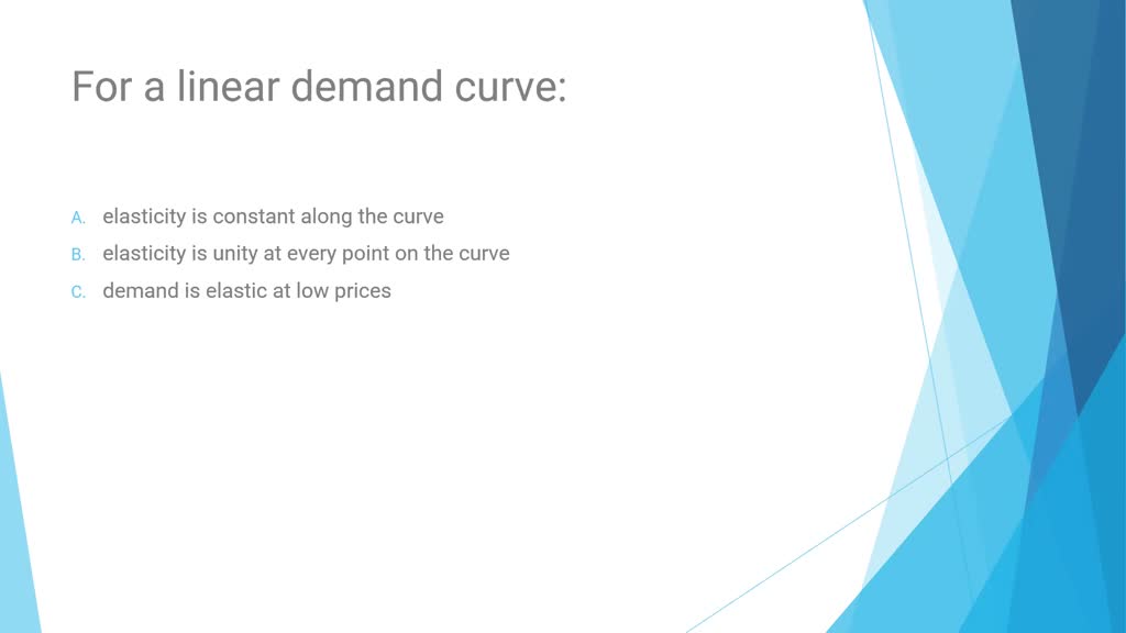 SOLVED: A perfectly elastic demand curve has a price elasticity equal ...