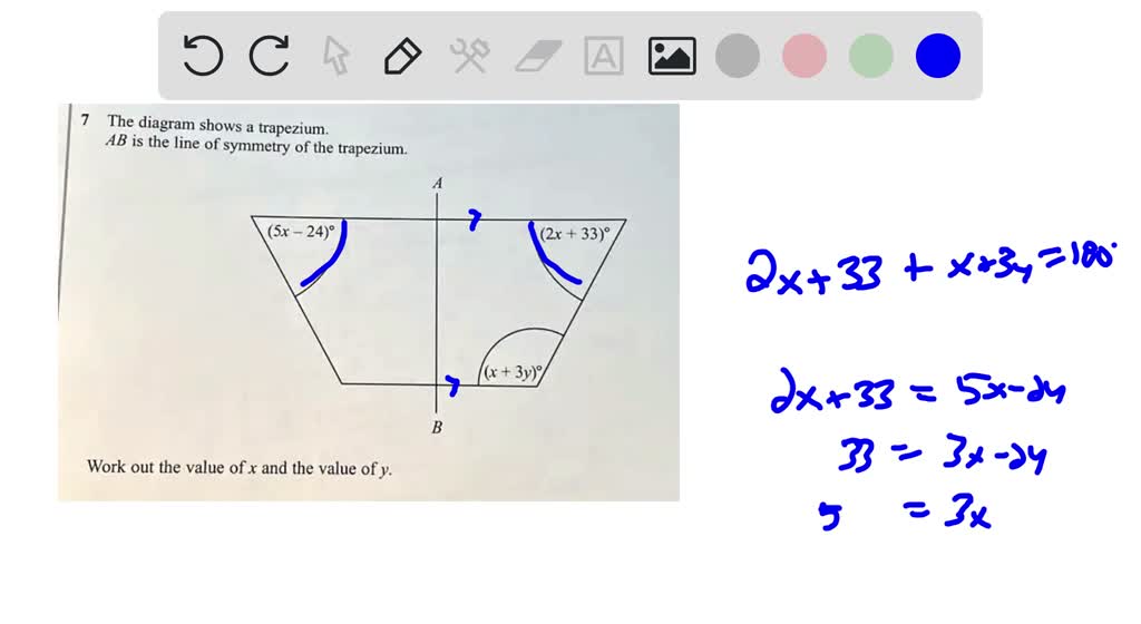 SOLVED: The diagram shows trapezium AB is the line of symmetry of the trapezium. (Sx 24) (2x ...