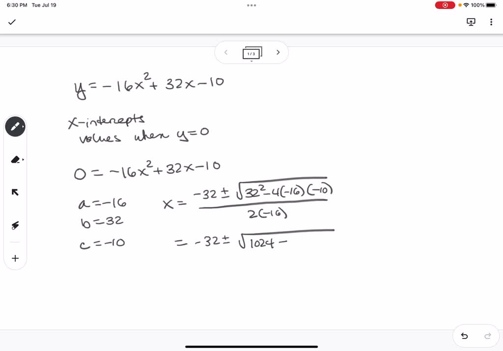 SOLVED: Dolphin jump y = -16x2 + 32x - 10 This parabola has x ...
