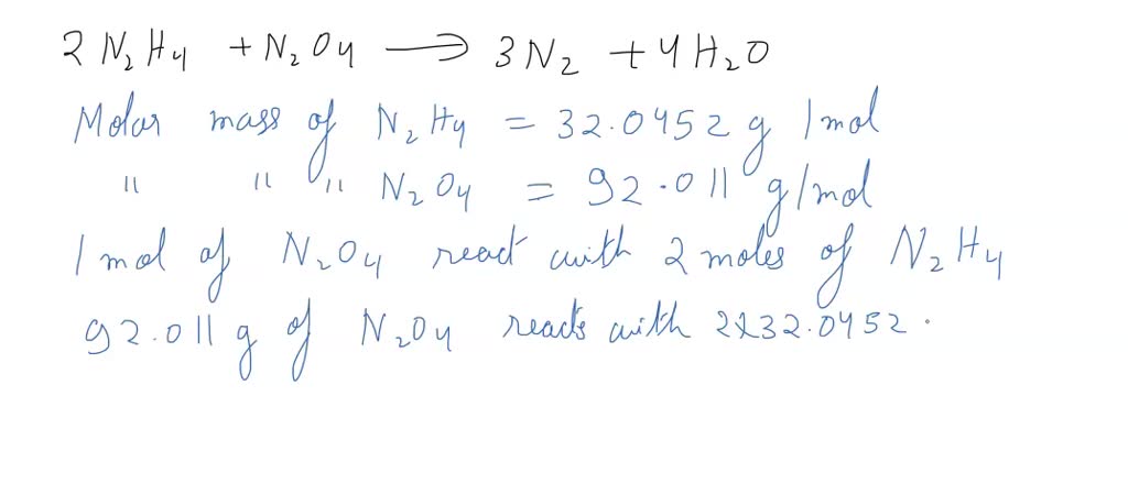SOLVED: Hydrazine, N2H4, is used as a rocket fuel. In the reaction ...