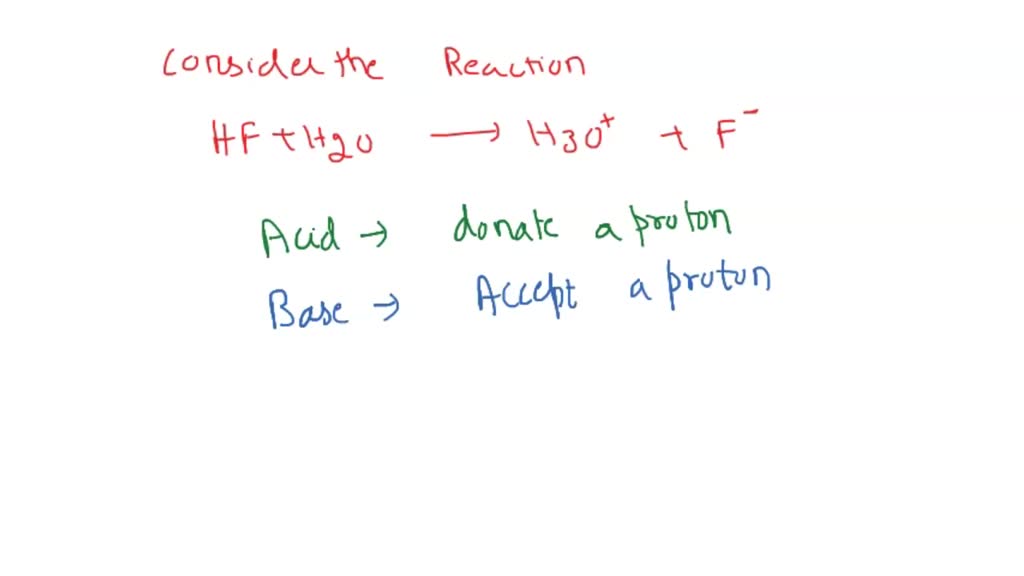 SOLVED: Consider the reaction below. HF + H2O H3O+ F- Which is an acid ...