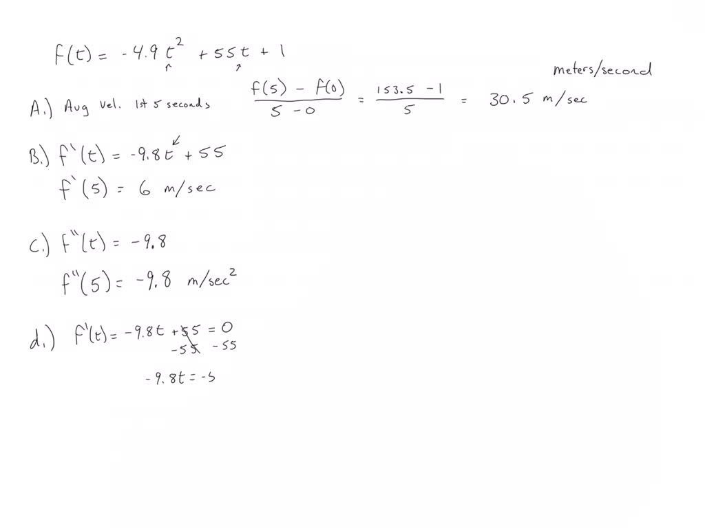 SOLVED: point) At a time t seconds after it is thrown up in the air; a ...