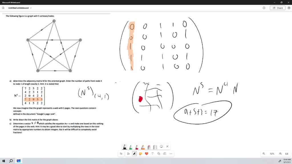 SOLVED: The following figure is a graph with 5 vertices/nodes ...