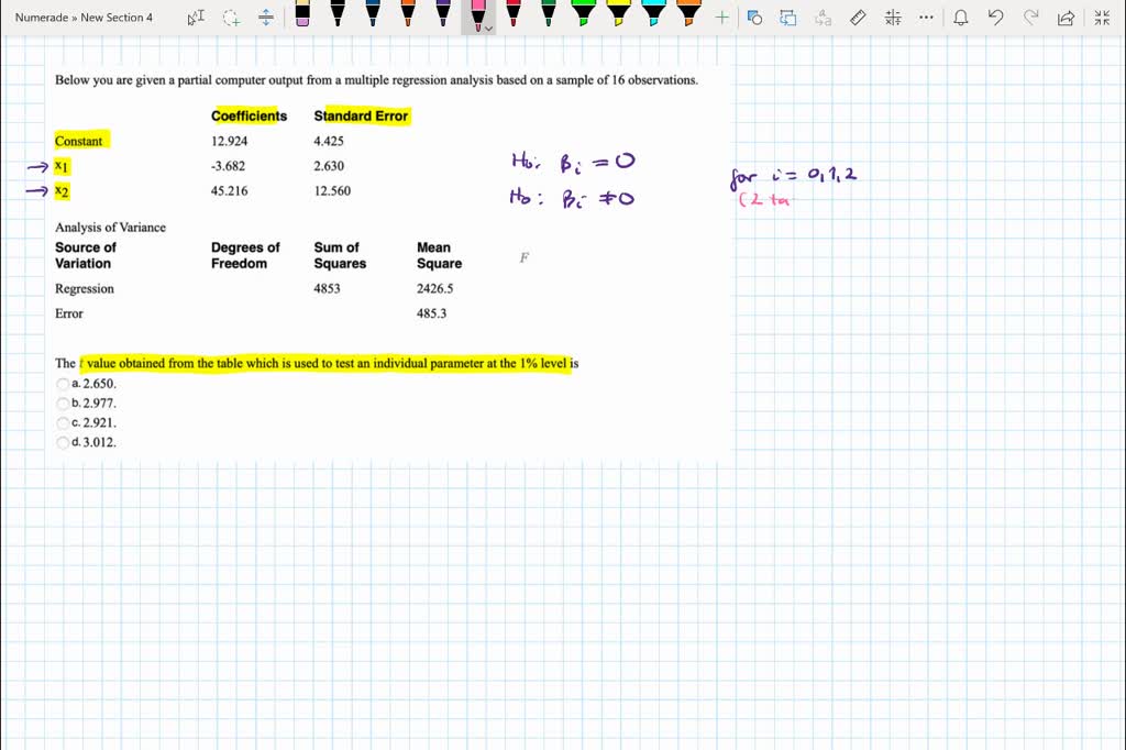 Solved Consider The Following Partial Computer Output From Simple Linear Regression Analysis