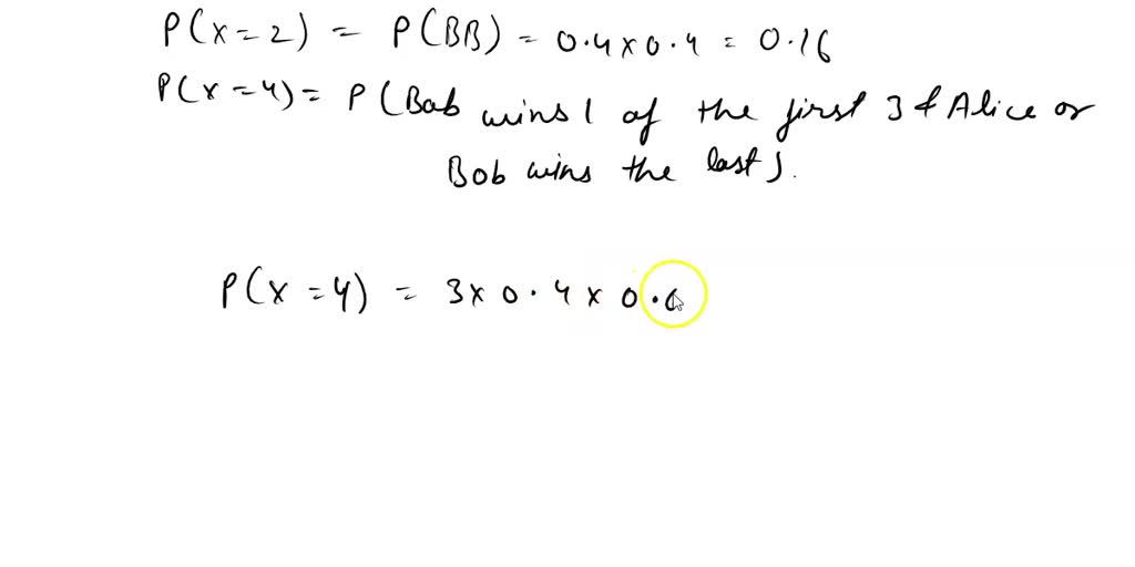 Alice and Bob play a chess series. The probability of Alice winning a chess game is 0.6, while ...