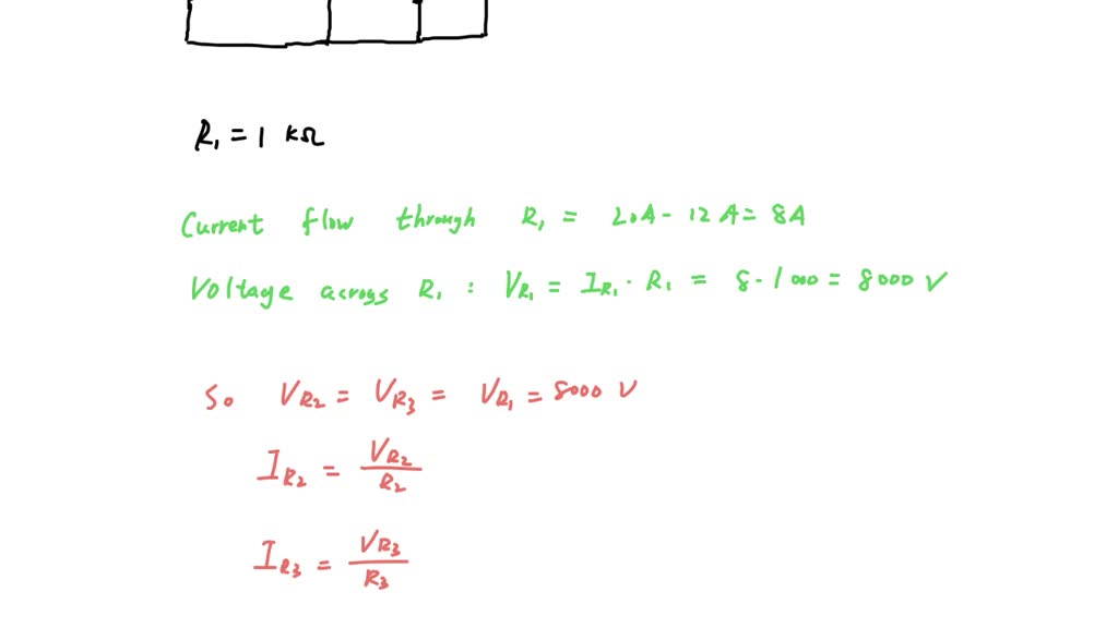 SOLVED: A total current of 20 A divides among three resistors. If the largest is 𝑅1 = 1 𝑘Ω, find ...