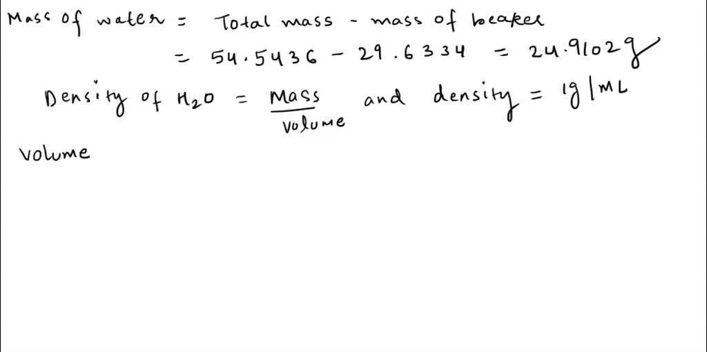 SOLVED: A clean; empty 50-mL beaker is weighs 29.6334 g on the ...