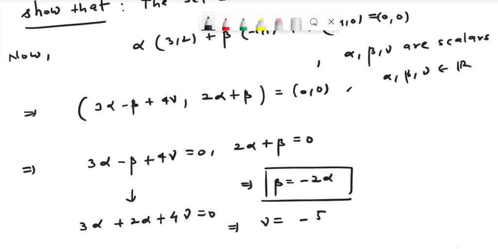 SOLVED: Show that the set is linearly dependent by finding a nontrivial linear combination of ...
