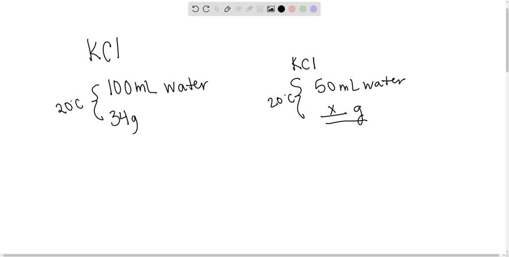 SOLVED: If the solubility of KCI in 100 mL of water is 34 g at 20 "C ...